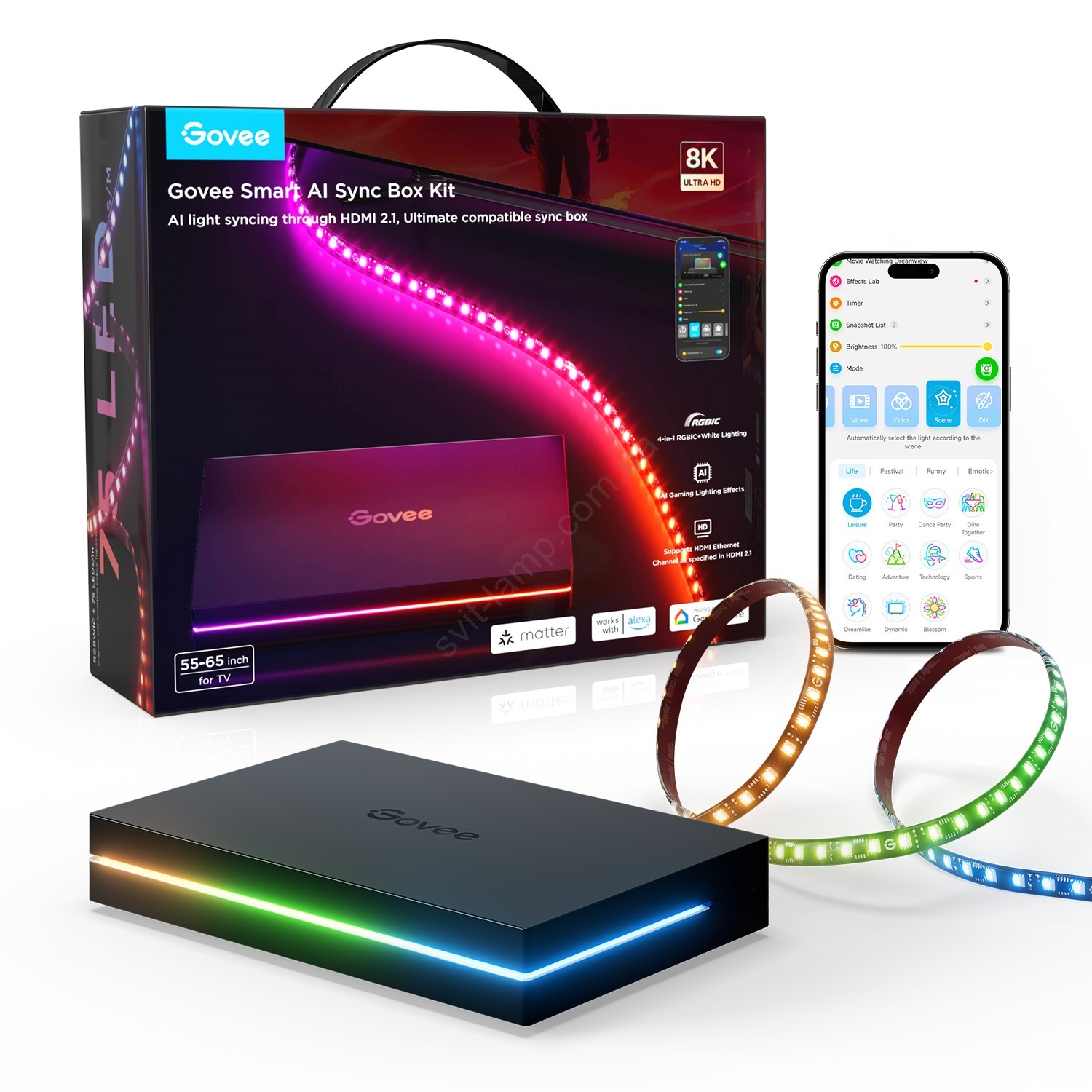 Govee - AI Sync Box 2 Smart TV RGBICW подсветка 55-65 Wi-Fi | Світ ламп